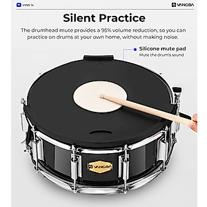 Vangoa Snare Drum Kit 14 x 5.5 Inches Marching School Band Student Beginner Practice Snare Drum with Stand, Gig Bag, 5A Drumsticks, Tuning Key, Coated Drum Head, Strap, Mute Pad, Black