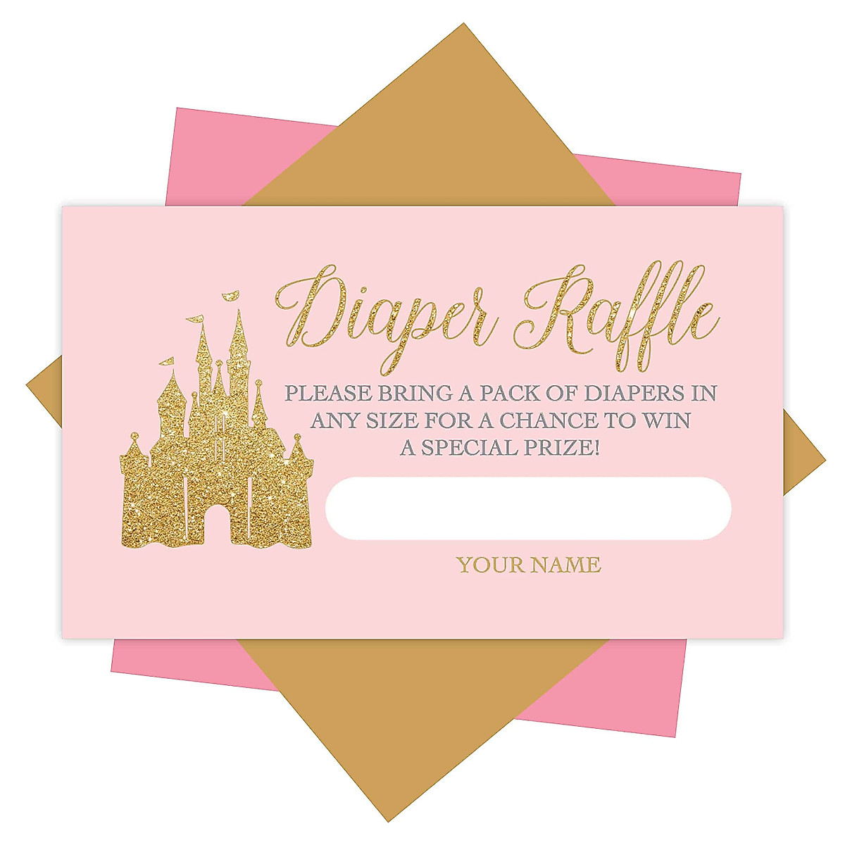 Hadley Designs 25 Little Princess Baby Shower Invitations, 25 Diaper Raffle Tickets for Baby Girl, Pink & Gold Fill or Write in Card, Diaper Raffle Cards
