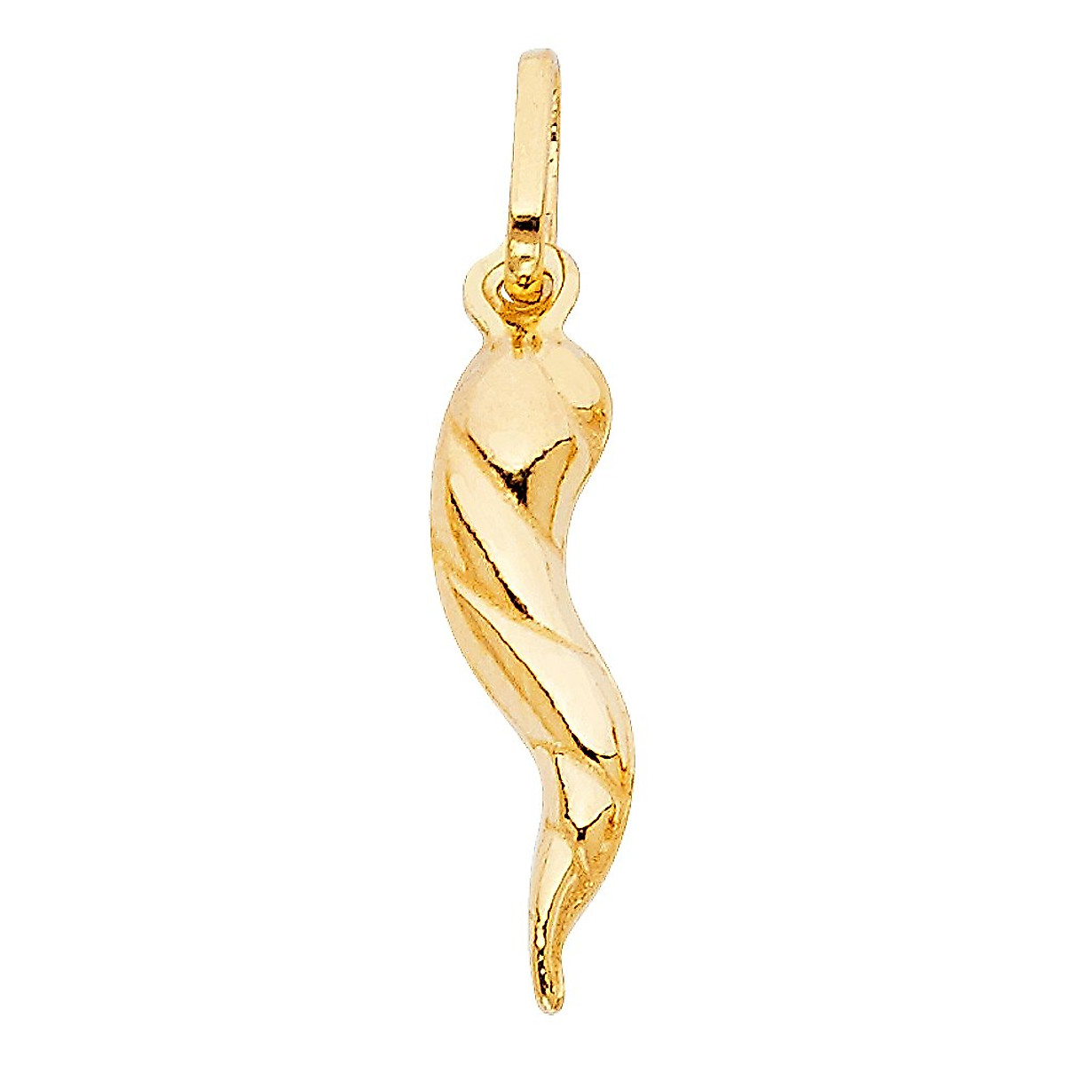 Italian Horn Pendant, 23x8 mm 14k Yellow Gold Twisted Cornicello Necklace, High Polished, Good Luck Charm