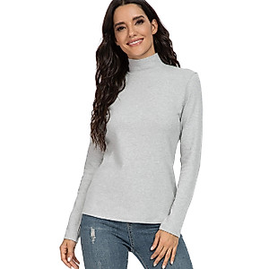 HieasyFit Women's Cotton Mock Turtle Neck Thermal Baselayer Top Light Gray Large