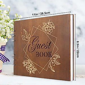 Creawoo Wooden Wedding Guest Book Reception Sign in Guestbook with Table Sign, Pen & Holder, Hardcover Memory Registry Photo Album with 90 White Pages for Wedding, Baby Shower, Birthday-11 x 8.5"