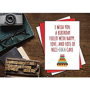 Ikassong Funny Adult Dirty Birthday Card for Women Her Friend, 5.3 x 7.6 with 2 Envelopes, Hilarious Naughty Bff Bday Cock Card