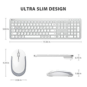 iClever GK08 Wireless Keyboard and Mouse - Rechargeable, Ergonomic, Quiet, Full Size Design with Number Pad, 2.4G Stable Connection Slim Mac Keyboard and Mouse for Windows Mac OS Computer