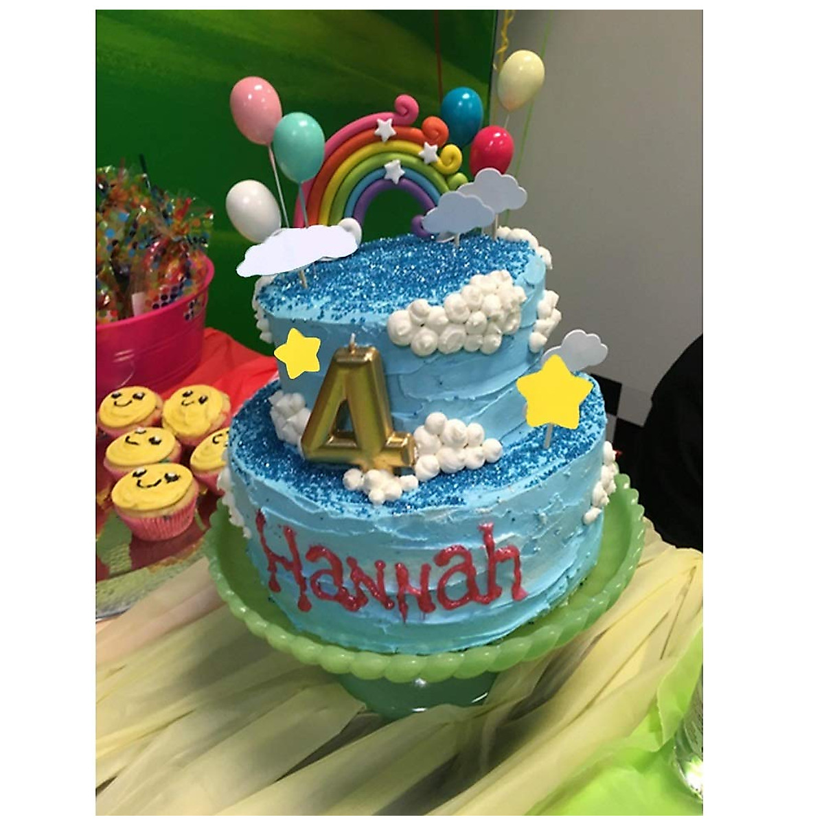 Palksky Colorful Rainbow Cake Topper/Wedding Cake Flags/Cupcake Picks Set -Include Cloud Balloon Moon Stars/Boy Girl Kid Birthday Baby Shower Party Baking Decoration Supplies