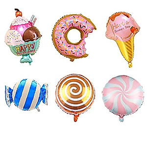 6 Pcs Foil Balloon Kids Cartoon Ice Cream Donut Candy Shaped Foil Mylar Balloons Birthday Party Decoration Cake Shop Inflatable Balloon for Birthday Baby Shower Party Decorations Supplies