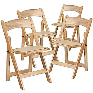 Flash Furniture 4 Pack HERCULES Series Natural Wood Folding Chair with Vinyl Padded Seat