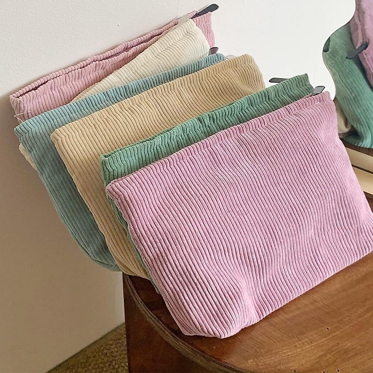 SxoSyo Cosmetic Bags for Women Makeup Bag Large Capacity Purse Travel Toiletry Zipper Storage Pouch Make up Brushes Organizer for Gifts (Corduroy, Pink)