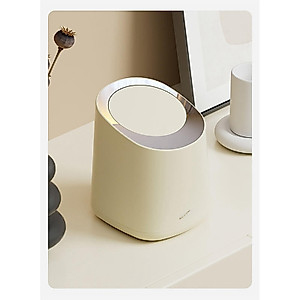 FLUSTDER Mini Countertop Garbage Can Small Plastic Wastebasket Waste Can with Press Type Lid Desktop Trash Can for Bathroom Bedroom Living Room (Cream White)