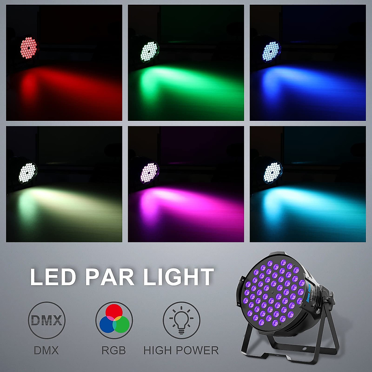 Seven Stars LED Stage Lights Sound Activated, RGB DMX Stage DJ Lights Sound Activated, LED Par Lights Party Wash Lights for Parties, Church, Concert, Wedding, Bar, Club Stage Lighting (4 Pack)
