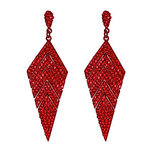 EVER FAITH Women's Crystal Elegant Banquet Multi-layered Rhombus Dangle Pierced Earrings Red Red-Tone