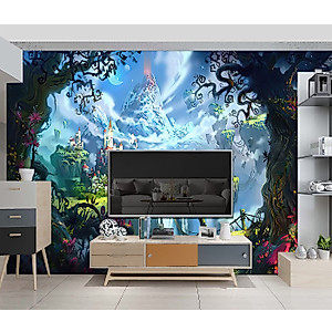 BZHXBZ - 3D Space Enchanted Forest Backdrop Dream Castle Wallpaper Nursery Kids Bedroom Waterfall murals Boys and Girls Room Decor Home Living Room Large Wall Mural - 91"x65" Not Peel and Stick