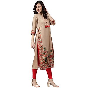 Janasya Indian Women's Tunic Tops Poly Silk Kurti for Women(JNE2305-KR-533-M) Brown