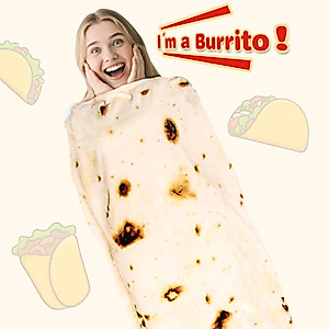 CASOFU Burritos Tortilla Blanket, Double Sided Giant Flour Tortilla Throw Blanket, Novelty Tortilla Blanket for Your Family, 285 GSM Soft and Comfortable Flannel Taco Blanket. (Beige, 71 inches)