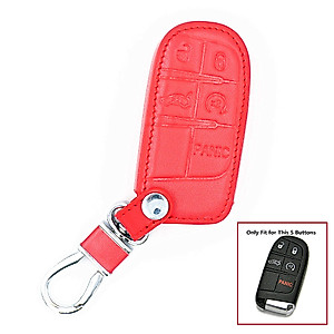 WFMJ Red Leather For Jeep Grand Cherokee Dodge Challenger Charger Dart Durango Journey 5 Buttons Remote Smart Key Holder Chain Cover Case Fob