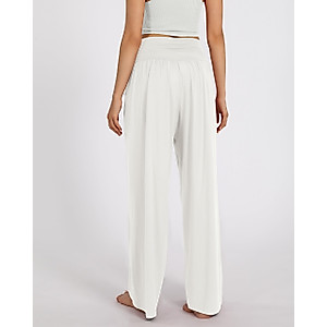ODODOS Women's Wide Leg Palazzo Lounge Pants with Pockets Light Weight Loose Comfy Casual Pajama Pants-28 inseam, Off White, Small