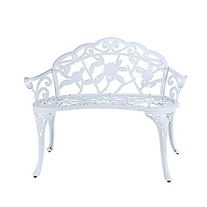 C/G Patio Balcony Bench Double Seat, Anti-Rust Cast Aluminum Patio Garden Bench for Park Yard Outdoor Furniture White