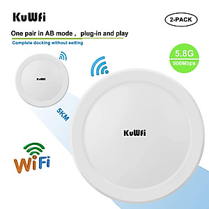 Outdoor Wireless Ethernet Bridge, KuWFi Long Range 5KM 11ac WiFi Bridge Point to Point Outdoor Get Faster Signal Built in Strong Powerful Antenna 5.8G High Speeds for starlink router丨2-Packs