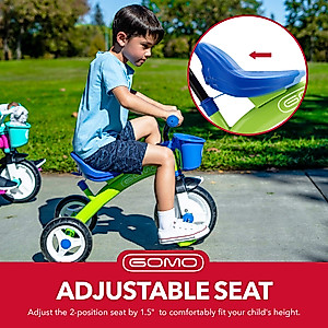 GOMO Kids Tricycles for 2 Year Olds, 3 Year Olds & Kids 1-6, Big Wheels Baby Bike Toddler Bikes - Trikes for Toddlers with Push Handle (Green/Blue)