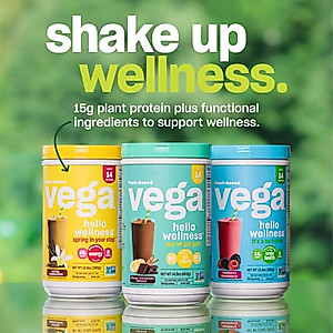 Vega Hello Wellness You’ve Got Guts Blender Free Smoothie, Choco Cinnamon Banana (14 Servings) Plant Based Vegan Protein Powder, 5g Prebiotic Fiber, 0g Added Sugar, 14.3oz (Packaging May Vary)