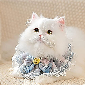 Aimondow Dog Cat Bandana, Cute Bowtie Cat Dog Collar, Soft Adjustable Bandana for Small Cat and Dog, Birthday Scarf for Pet Puppy Kitten, Cat Dog Lace Bib Scarf, Pets Bandana Accessories (Pink)