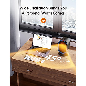 TABYIK Space Heater Indoor, Portable Heater 45° Oscillating Fast Electric Heater with 7 Safety Protections Small Space Heaters for Indoor Use Office Desk Home (Black)