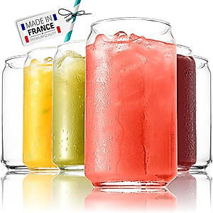 BENETI Iced Coffee Drinking Glasses Set of 6-16 Oz Glass Cups, European Quality Coffee Mug, Gifts for Women, Cocktail Glasses, Can Glass for Beer, Dishwasher Safe Coffee Accessories, Glass Tumbler