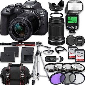 Canon EOS R10 Mirrorless Camera RF-S 18-150mm is STM Lens + Accessories Included: 2X 64GB Memory Cards, TTL Flash, Extra Battery, Case, Tripod & More (Renewed)