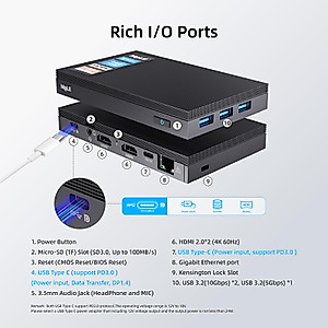 MeLE Quieter3C Fanless Mini PC Windows 11 Pro Celeron N5105 16GB 512GB Micro Computer with Full Function Type C Small Desktop WiFi6 Ethernet PXE Unlock BIOS PD Industrial Personal Media