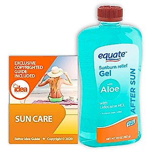 After Sun Equate | Sunburn Relief Gel with Aloe, 20 oz + "SUN CARE" Better Idea Guide - (1 pack)