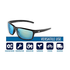 Bullhead Safety Pompano Polarized Safety Glasses, ANSI Z87+, Performance Fog Technology and Scratch Resistant Lenses, Polycarbonate Eyewear with UV Light Protection, Ice Blue Lenses, Matte Black Frame