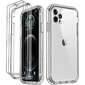 DorisMax iPhone 12 Pro Max Case,with [2 x Glass Screen Protector],Crystal Clear TPU Cover+Hard PC Bumper,Military Grade Shockproof Protective Phone Case for Apple iPhone 12 Pro Max 6.7" Clear