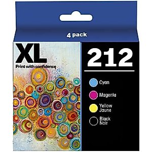 INKjetsclub Remanufactured Ink Cartridge Replacement for Epson 212 XL 4 Pack High Yield Printer Ink Includes 1 Black, Cyan, Magenta and Yellow Ink Epson 212 Cartridges.