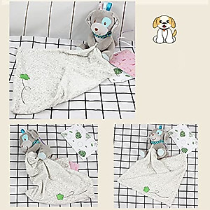 Cute Dog Security Blanket for Newborn Baby Boy Girl 0-36 Months, Unisex Soft Deer Soothing Blanket Elephant Baby Towel Baby Blanket with Stuffed Animal, 11.6 x 11.6 Inch