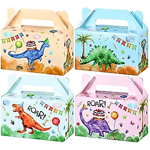 16 Packs Watercolor Dinosaur Candy Treat Boxes Dinosaur Theme Happy Birthday Treat Boxes Candy Goodies Gift Bags for Baby Shower Boys Girls Birthday Party Decorations Supplies, 6 x 3 x 5.5 Inches