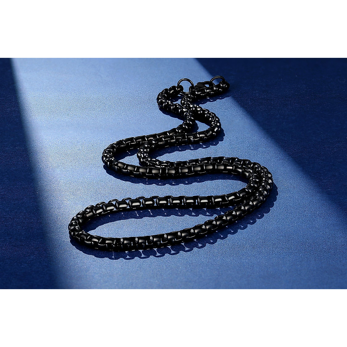 FOSIR Mens Womens 4mm Stainless Steel Black Rolo Chain Necklace, Round Box Chains for Men (30 Inch)