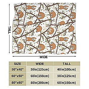 Cartoon Sloth Sloth on The Tree Flannel Blanket Fleece Throw Blanket Ultra Soft Blanket Comfortable Warm Bed Blanket for Bed Couch Sofa Living Room