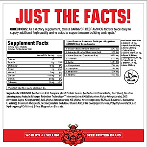MuscleMeds Carnivor Beef Aminos, Beef Protein Isolate, Beef Liver, Beef Albumin, Creatine, BCAAs for Recovery and Muscle Growth, 300 Tablets