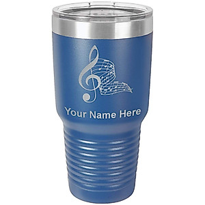 LaserGram 30oz Vacuum Insulated Tumbler Mug, Musical Notes, Personalized Engraving Included (Dark Blue)