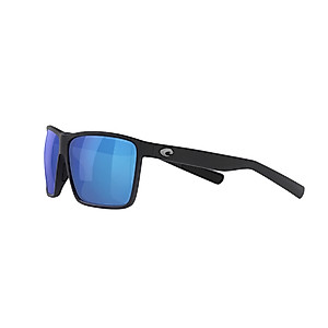 Costa Del Mar Mens Rincon Fishing and Watersports Rectangular Sunglasses, Black/Polarized Blue Mirrored 580G, 63 mm