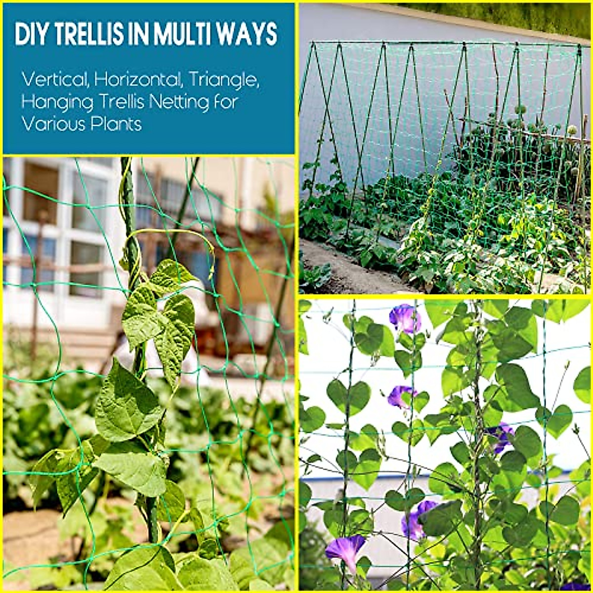 Trellis Netting for Climbing Plants, 6.6 x 16 Ft Cucumber Trellis Heavy Duty Garden Vegetables Grow Net for Fruits, Bean, Tomato, Garden Plants