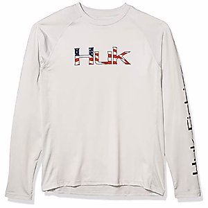 Huk Men's Pursuit Long Sleeve Sun Protecting Fishing Shirt, Americana Fill-Glacier, 3X-Large