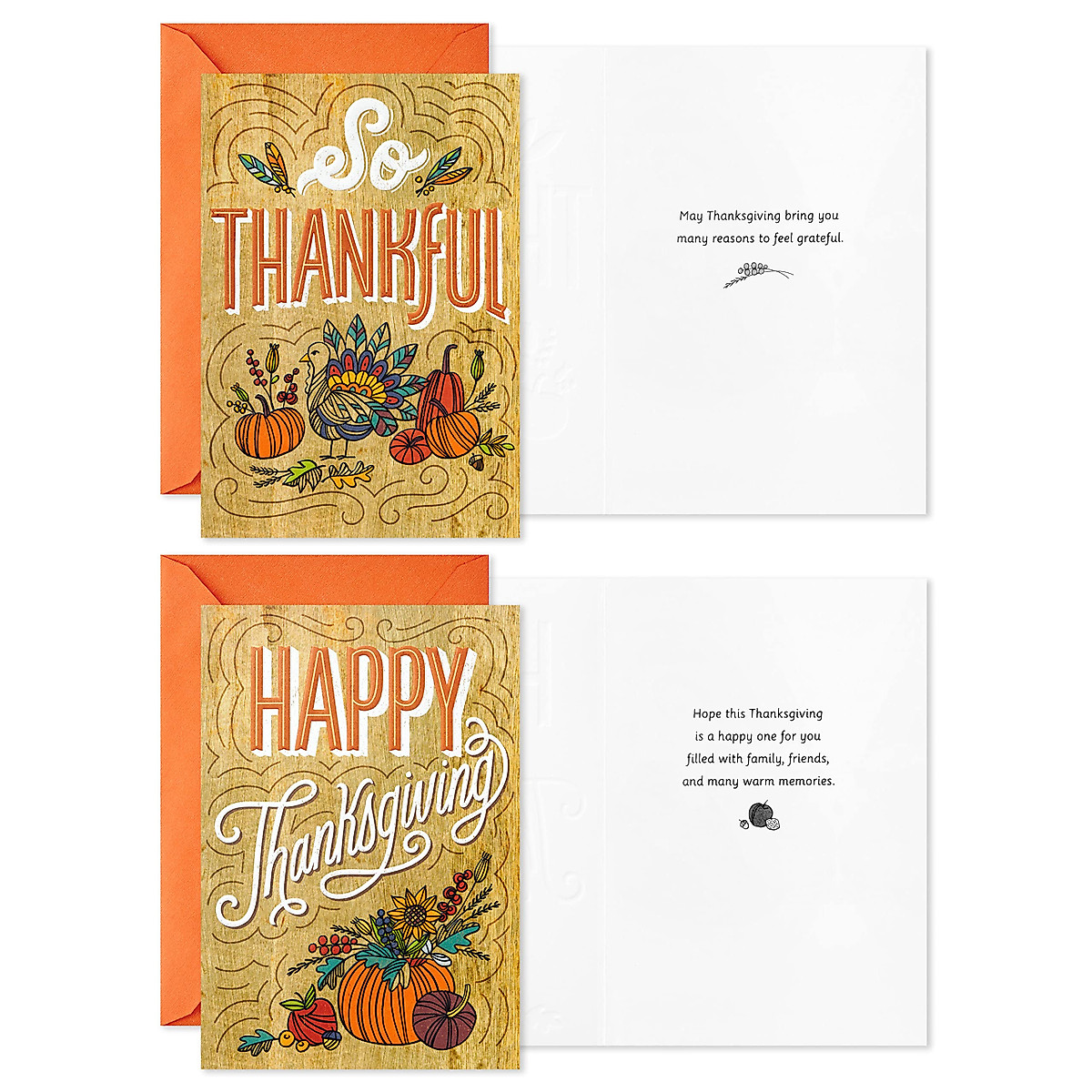 Hallmark Thanksgiving Cards Assortment, Rustic Wood Grain Designs (16 Assorted Cards with Envelopes)