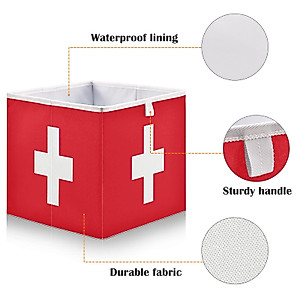 Switzerland Flag Vector Graphic Rectangle Swiss Storage Basket Bin Toys Storage Box Cloth Shelf Basket Nursery Kids Bedroom Home Decor 15.74x10.62x1.69 in