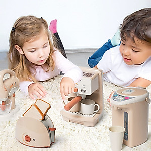 Kitchen Appliances Toy for Kids Kitchen Pretend Play Toy Play Kitchen Set with Coffee Maker Blender Espresso Machine Water Dispenser Toaster Mixer Realistic Sounds for Boys Girls 3+
