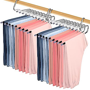 2PC Upgrade 9 Layers Pants Hangers Space Saving, Multifunctional Non Slip Pants Rack for Closet Organizers Storage with Hooks, for Jeans,Leggings,Trousers Skirts, College Dorm Room Essentials