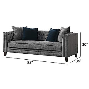 Acanva Luxury Tuxedo Velvet Tufted Track Arm Living Room Sofa, 85”W Couch, Grey