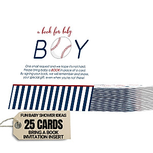 Baseball Books for Baby Shower Cards, Invitation Inserts Boys Book Request, Bring Book Instead of Cards Poem, Cute Storybook-Theme Ideas, 25 Pack