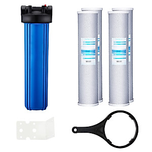 Geekpure Single Stage Whole House Water Filter System with 20-Inch Blue Housing-3/4 "Port with 4 Pieces Carbon Block Filters