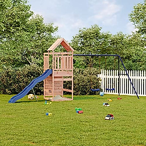 vidaXL Swing Set, Outdoor Backyard Wooden Playset Playground Equipment with Slide, Playground Set for Kids Age 3-8 Years, Solid Wood Douglas