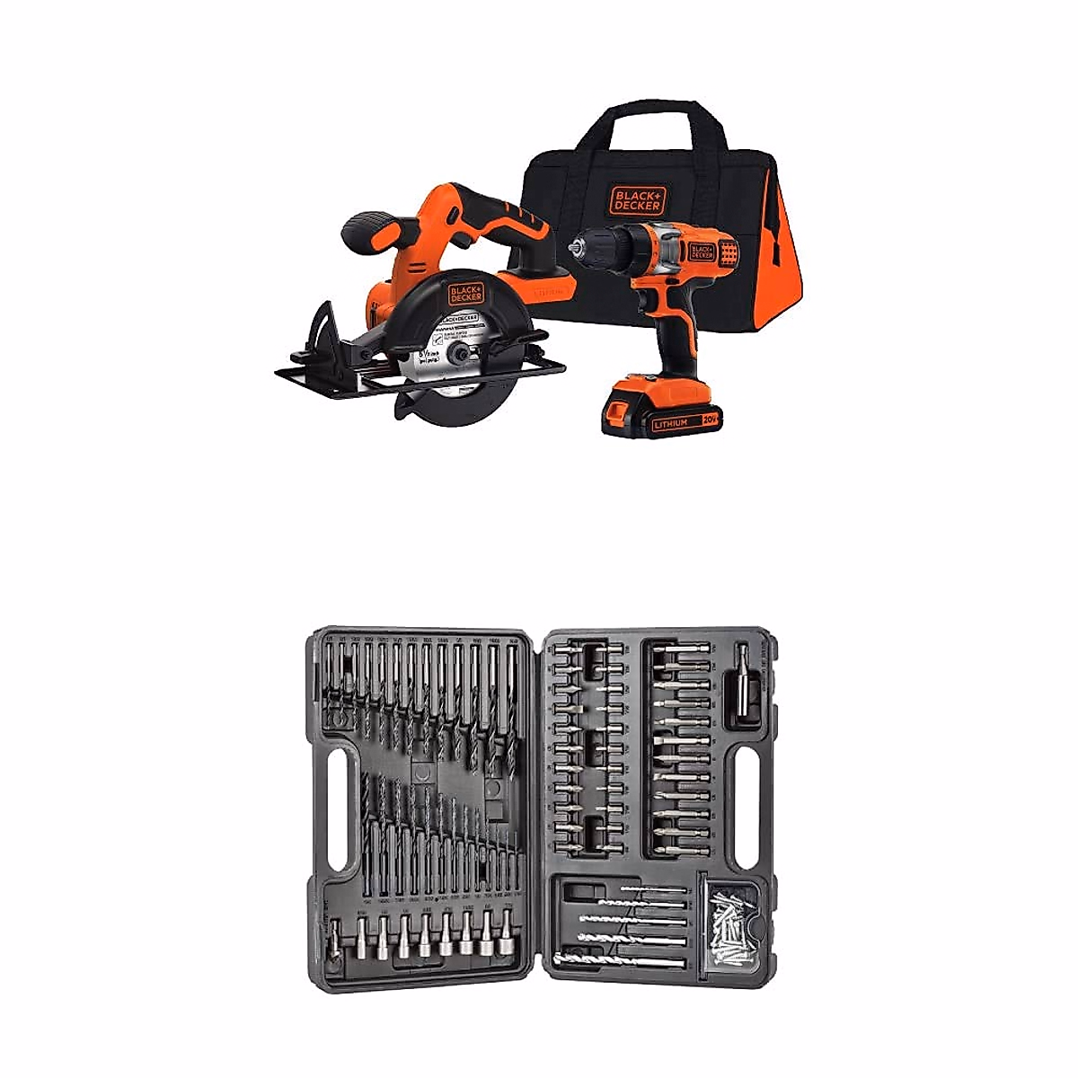 BLACK+DECKER BDCD220CS 20-volt Max Drill/Driver and Circular Saw Kit with BLACK+DECKER BDA91109 Combination Accessory Set, 109-Piece